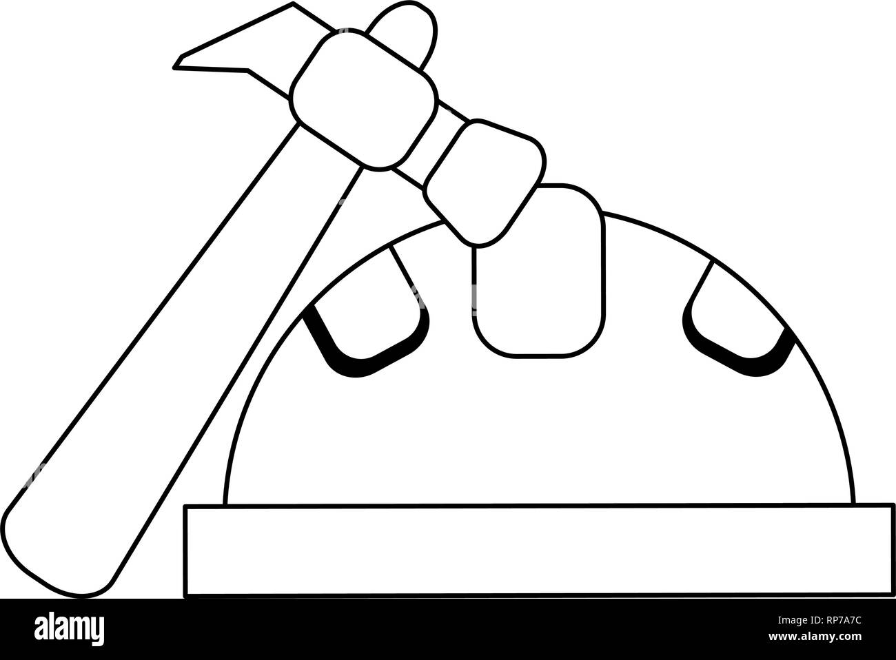 construction helmet and hammer black and white Stock Vector Image & Art ...