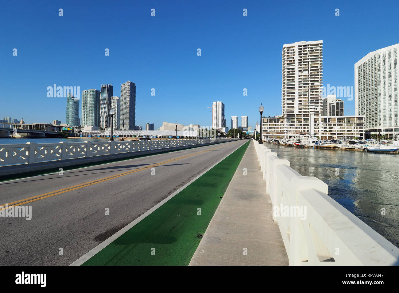 The Venetian Causeway between Miami and Miami Beach, Florida, on a ...