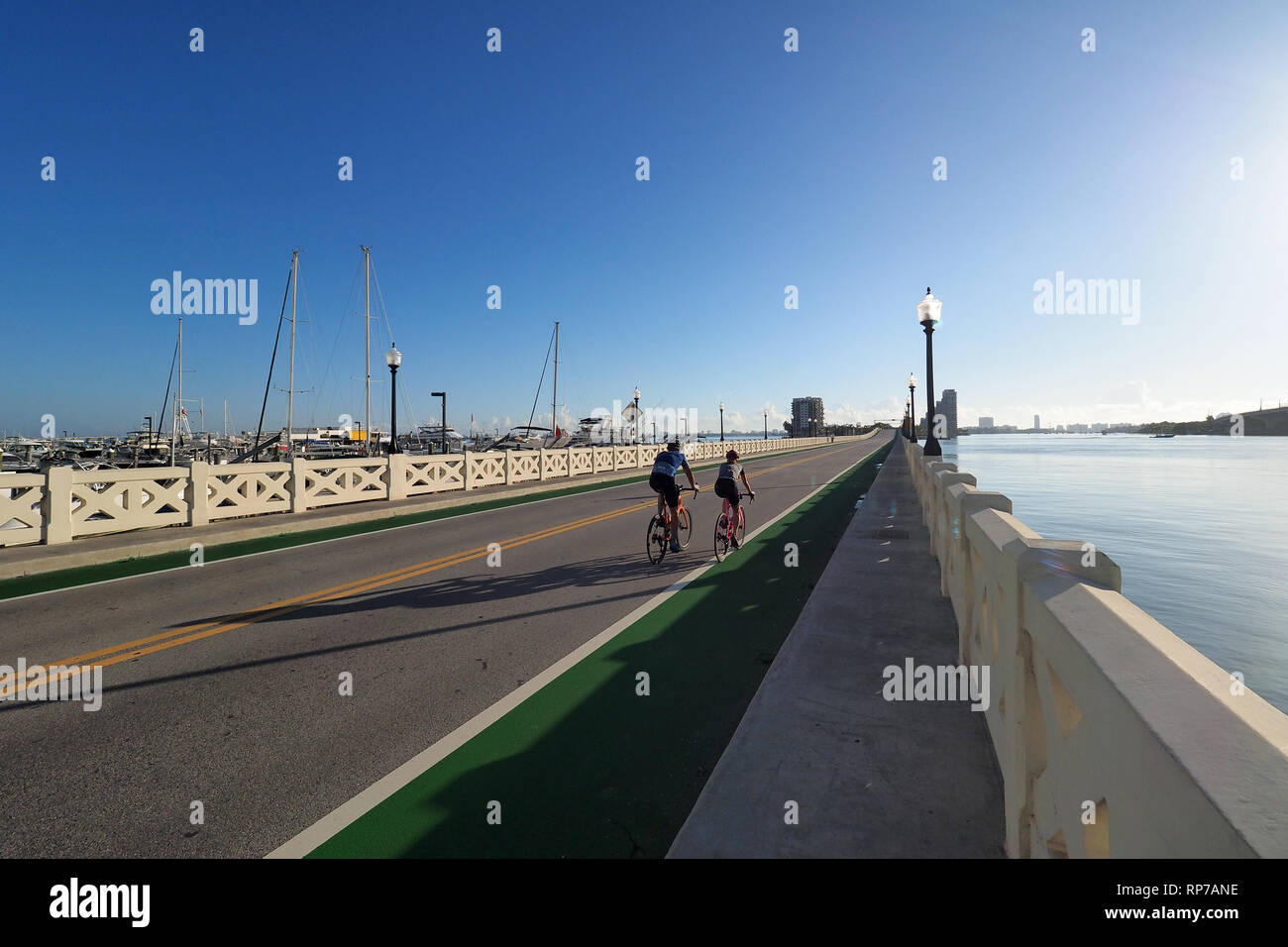 The Venetian Causeway between Miami and Miami Beach, Florida, on a ...
