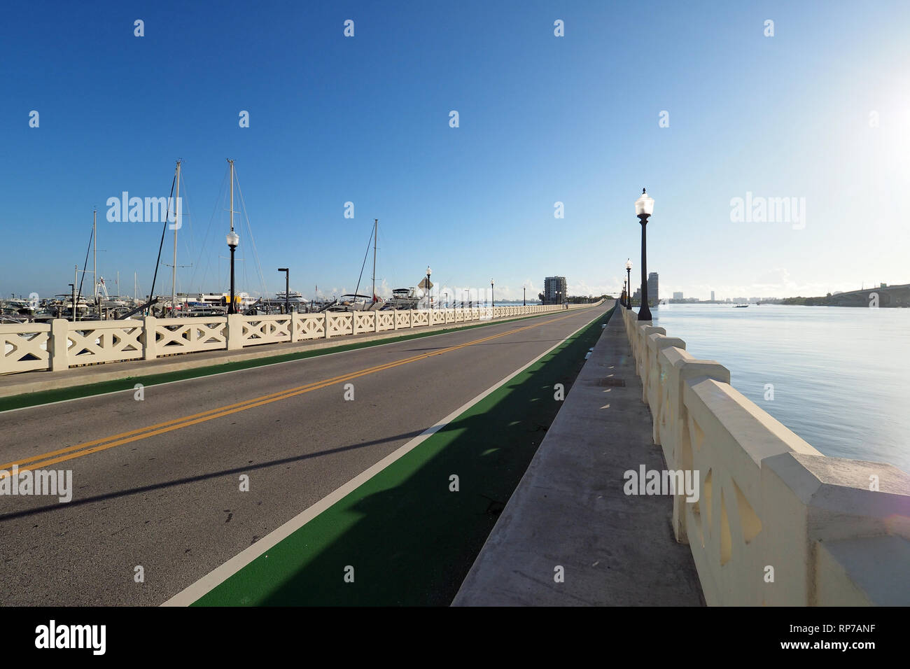 The Venetian Causeway between Miami and Miami Beach, Florida, on a ...