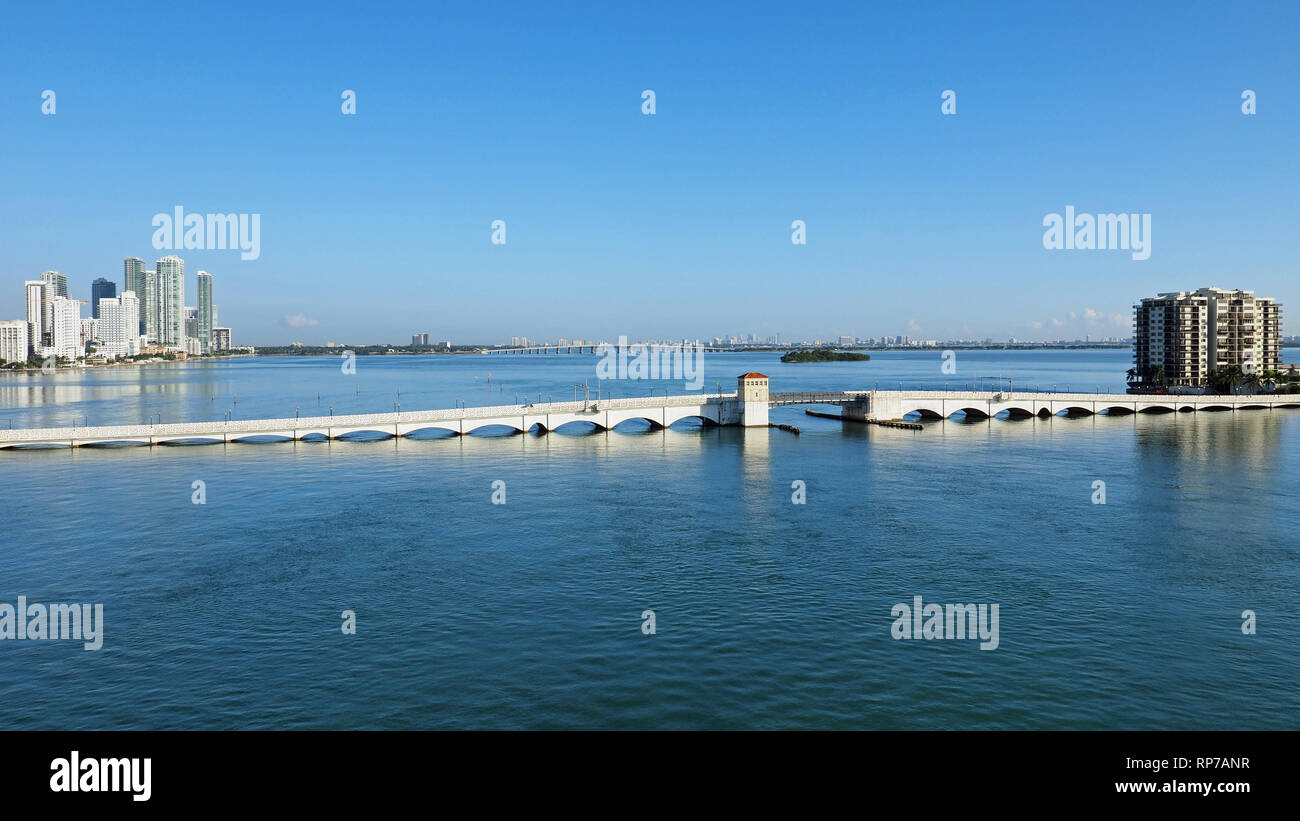The Venetian Causeway between Miami and Miami Beach, Florida, on a ...
