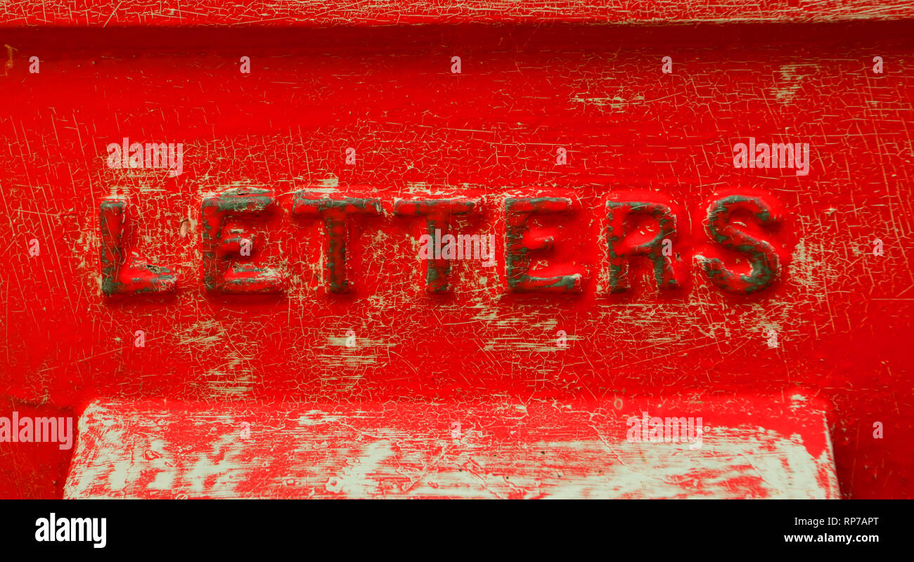 Retro red letter box detail with crackled paint Stock Photo - Alamy