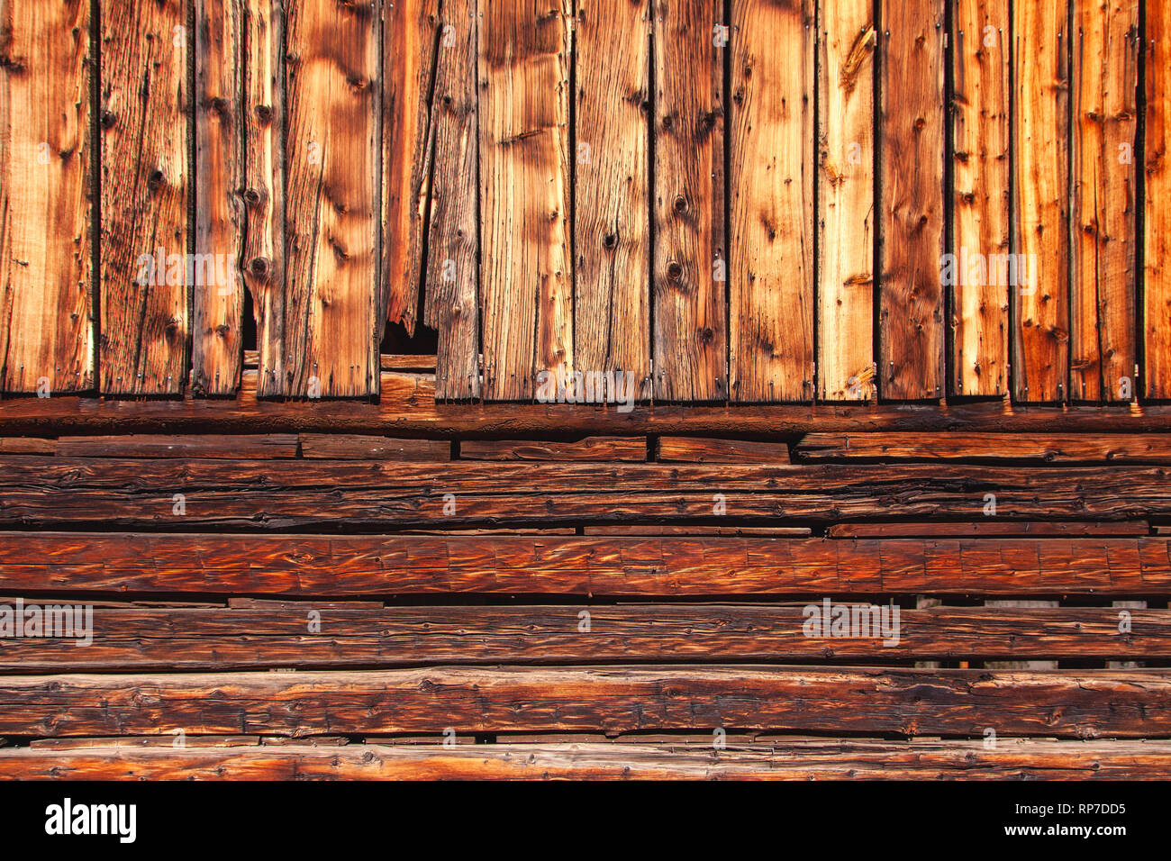 Weathered wooden wall with vertical and horizontal planking Stock Photo ...