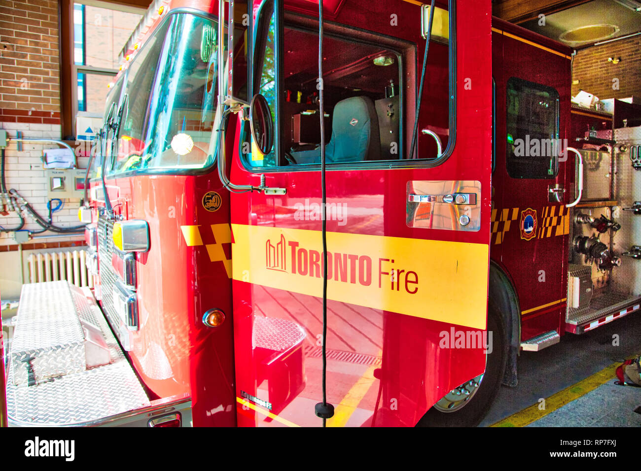 Toronto, Canada-20 October, 2017: Fire truck at a fire station ready to ...