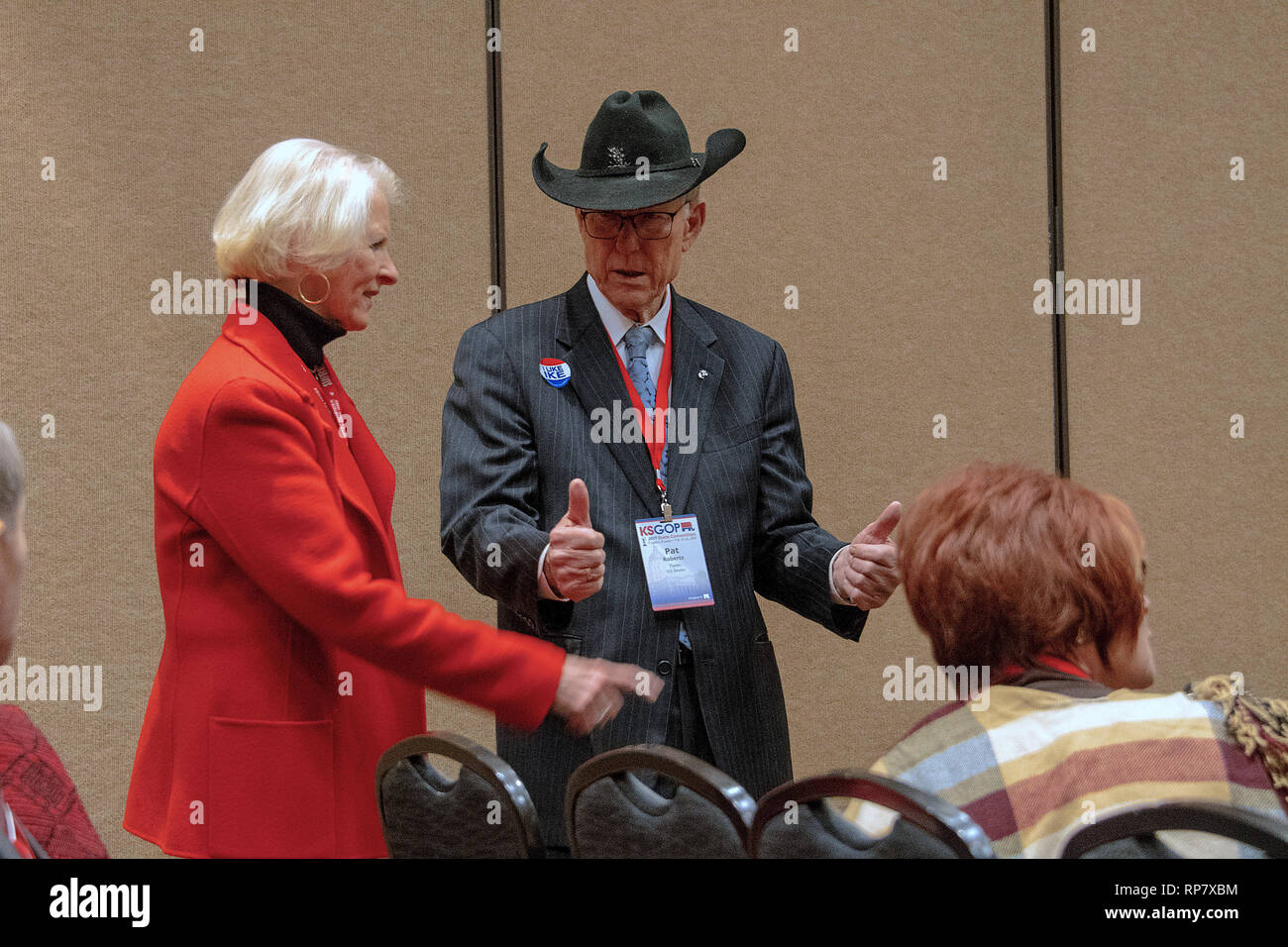 Topeka, Kansas, USA, February 16, 2019 Senator Pat Roberts wearing a ...