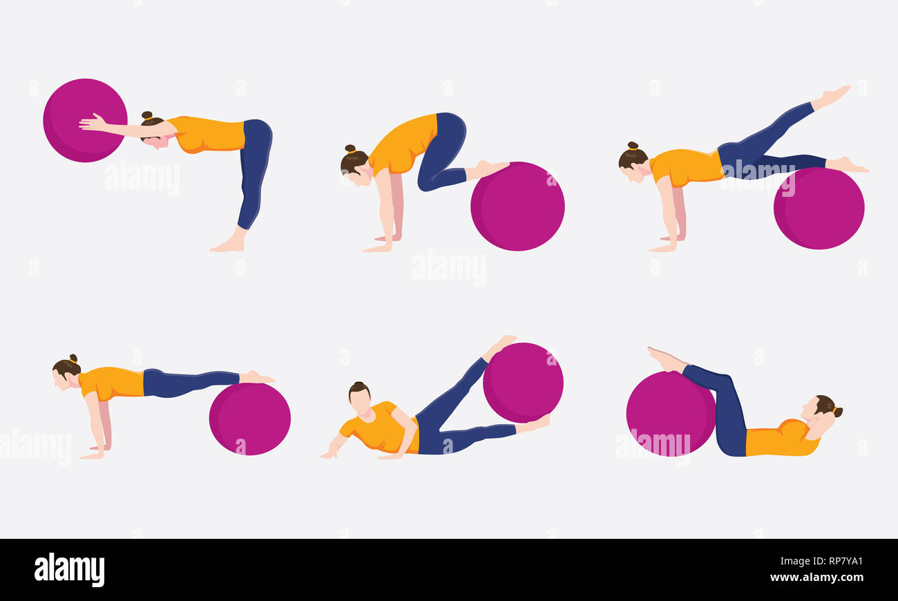 woman exercise ball movement set collection - vector illustration Stock ...