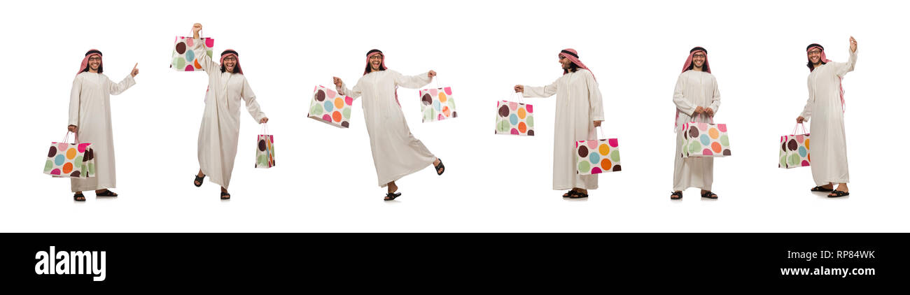 Arab man with shopping bags on white Stock Photo - Alamy