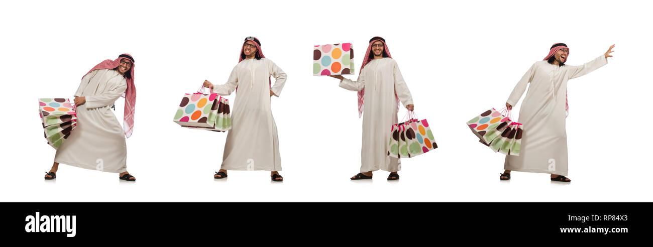 Arab man with shopping bags on white Stock Photo - Alamy