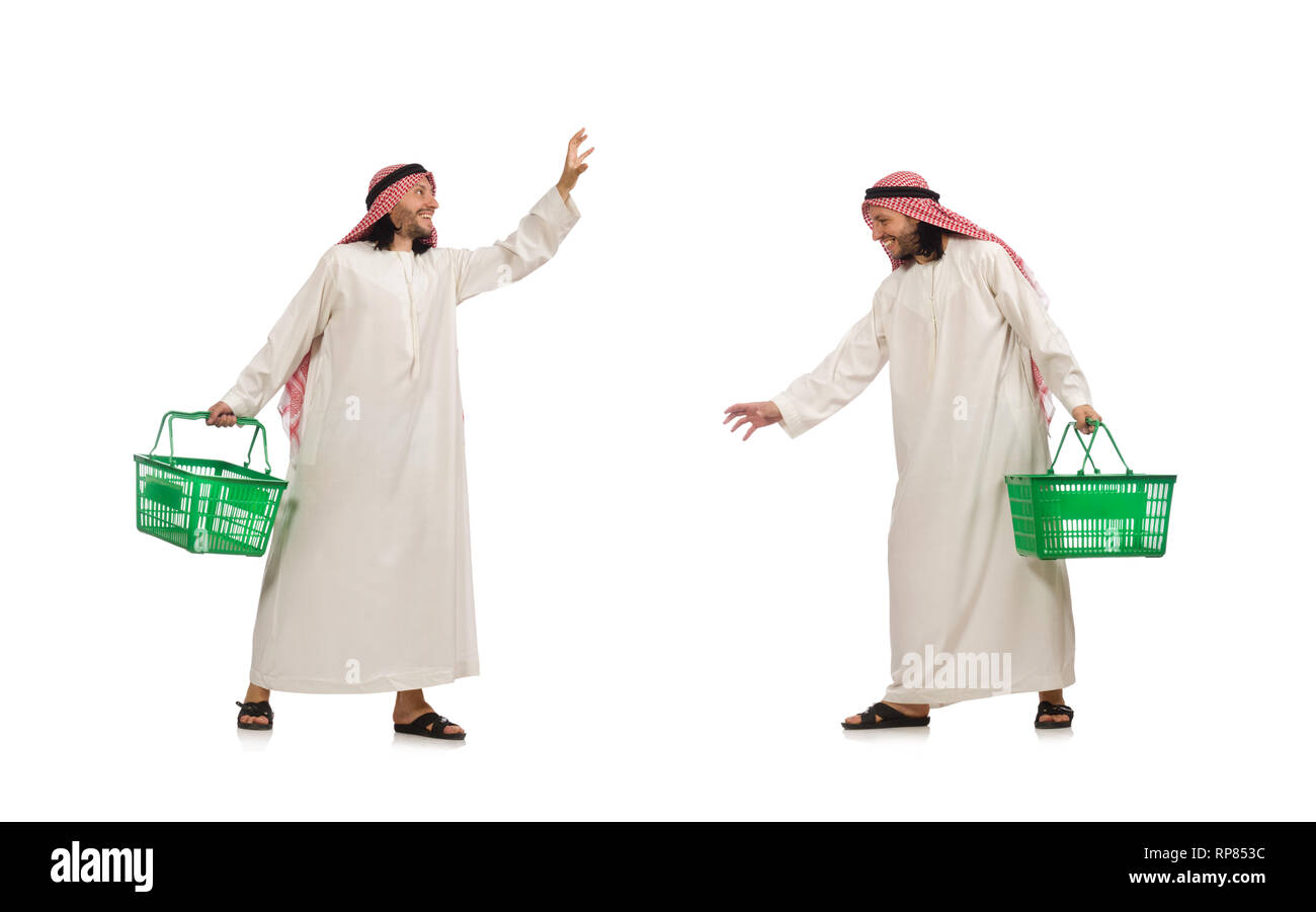 Arab man doing shopping isolated on white Stock Photo - Alamy