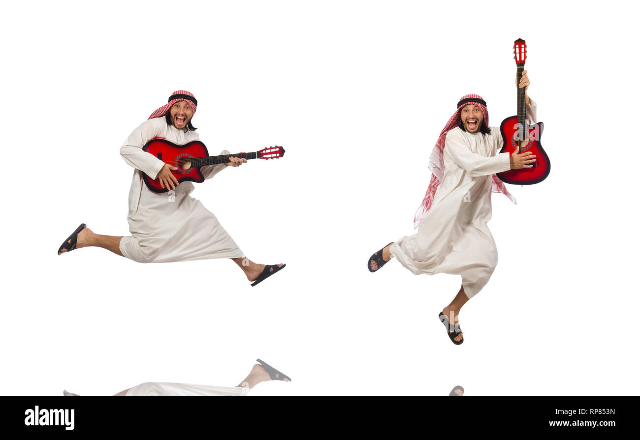 Arab man playing isolated on white Stock Photo - Alamy