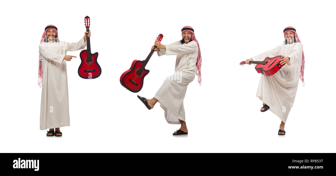 Arab man playing isolated on white Stock Photo - Alamy