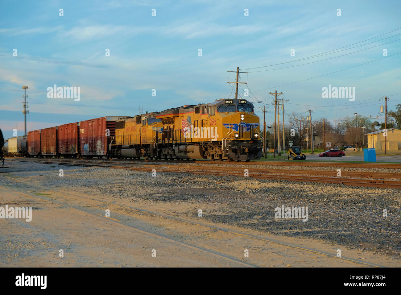 Union Pacific locomotive engine number 2696 pulling freight cars ...