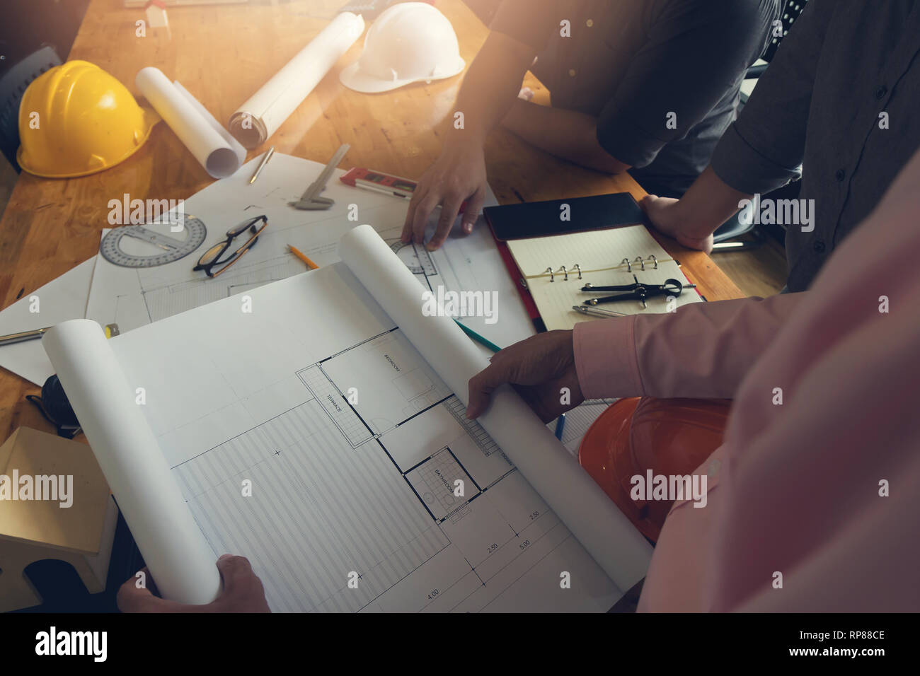 Engineer and Architect concept, Engineer Architects office team working ...