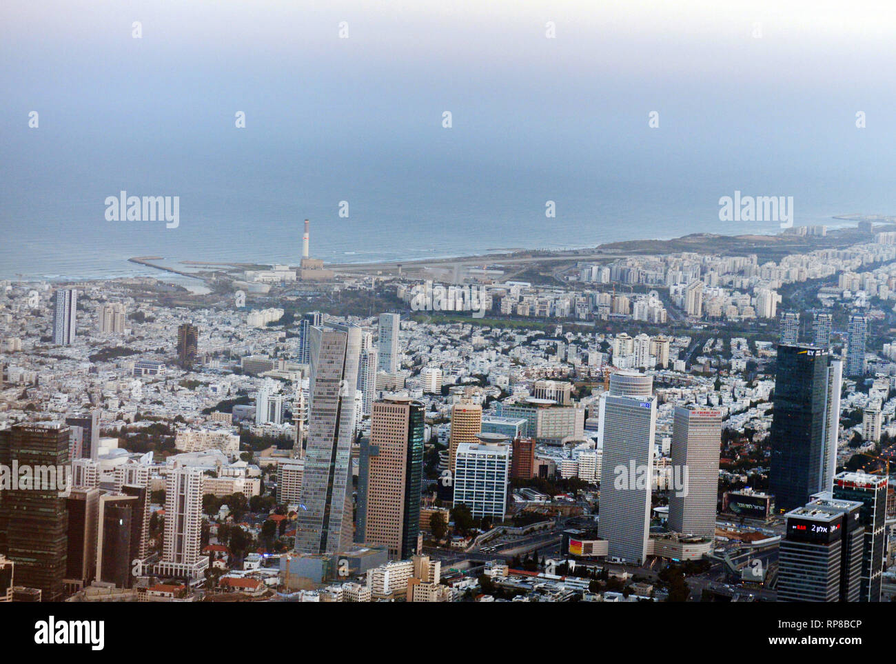 Aerial view of the Azrieli towers and the Azrieli Sarona tower in Tel ...