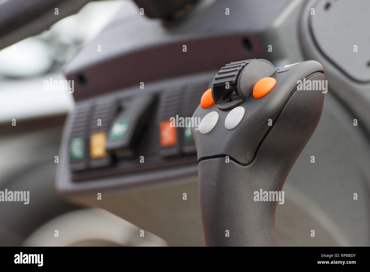 Operating control panel with buttons in truck, agricultural or ...