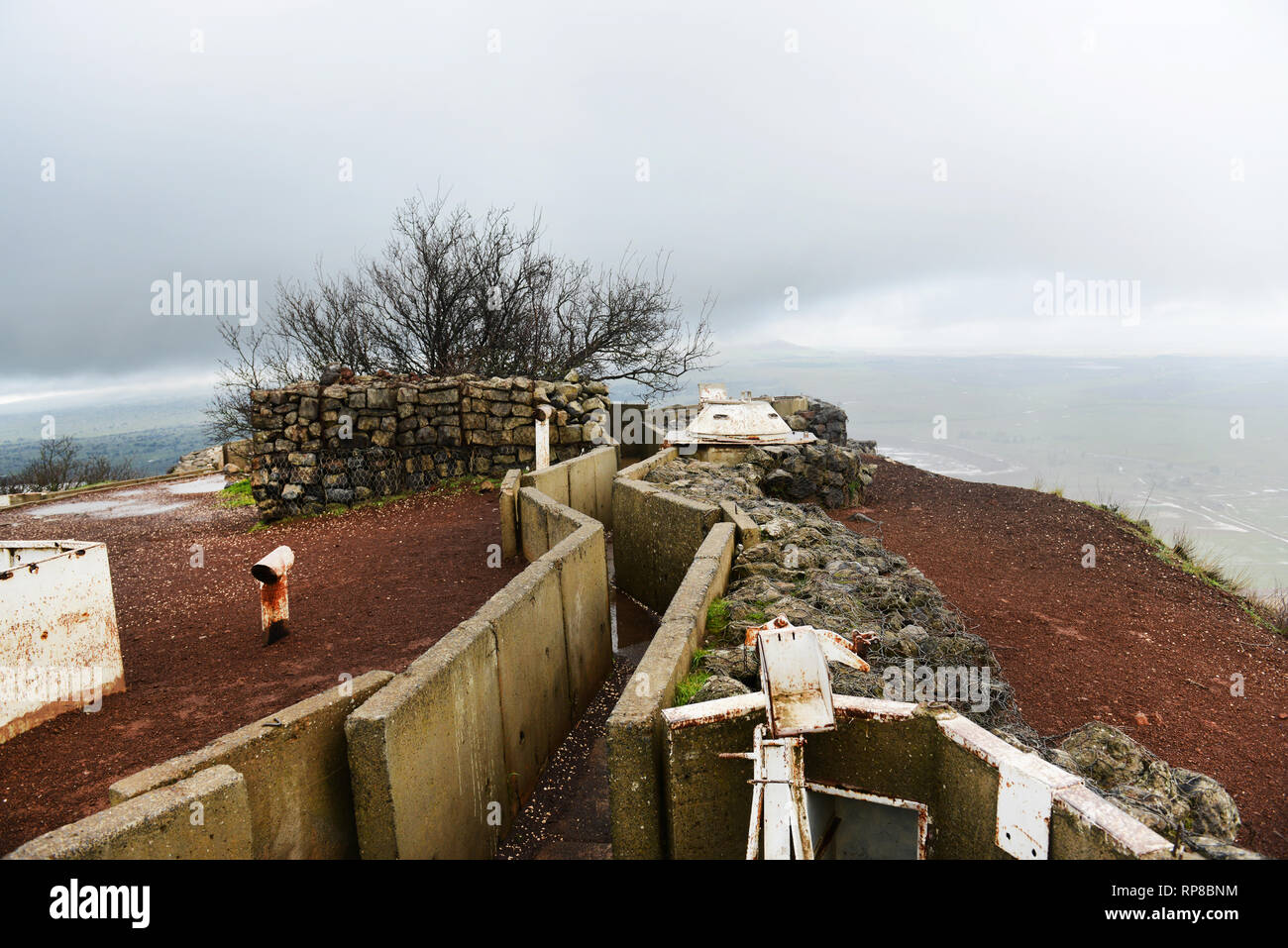 Old Israeli bunkers on the top of Mount Bental in the Golan Heights in ...