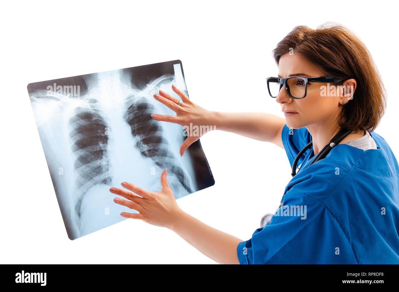 Female doctor radiologist isolated on white Stock Photo - Alamy