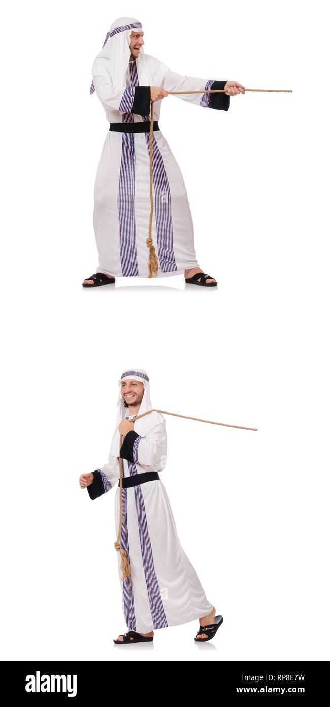 Arab man pulling rope in tug of war concept Stock Photo - Alamy