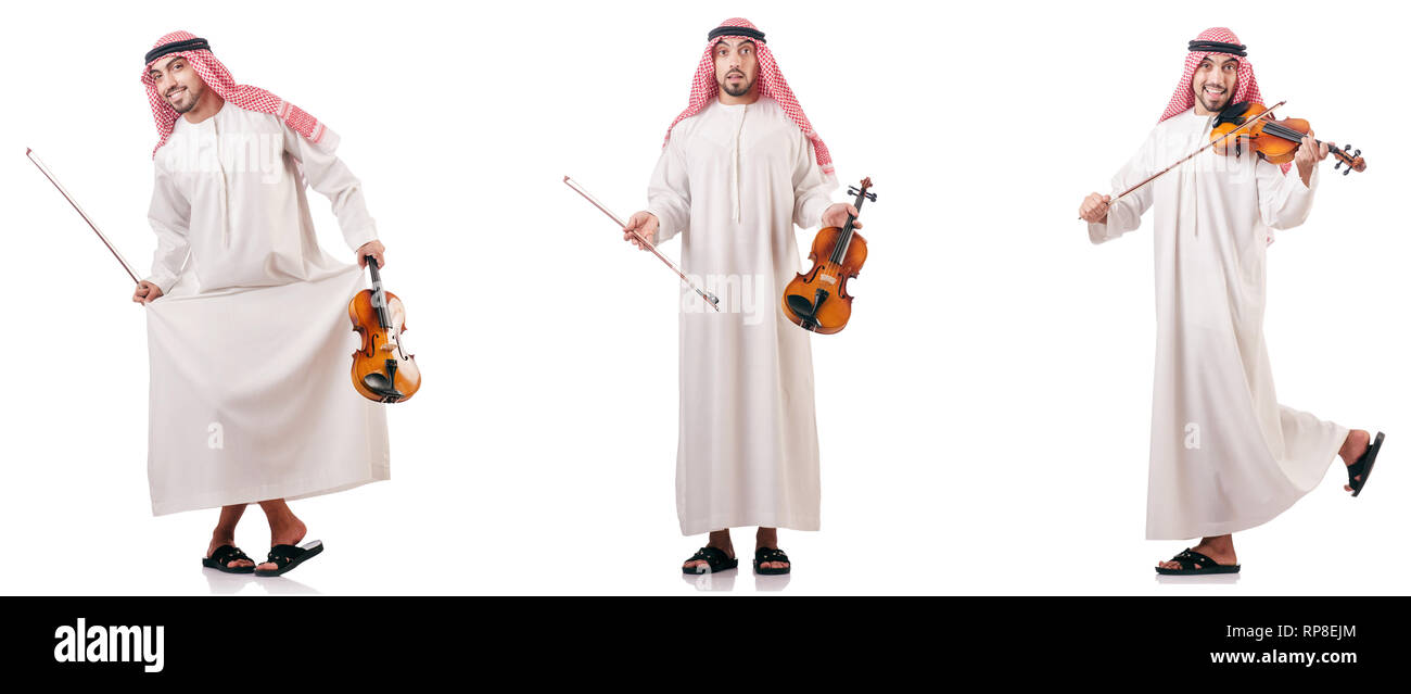 Arab man playing violin isolated on white Stock Photo - Alamy