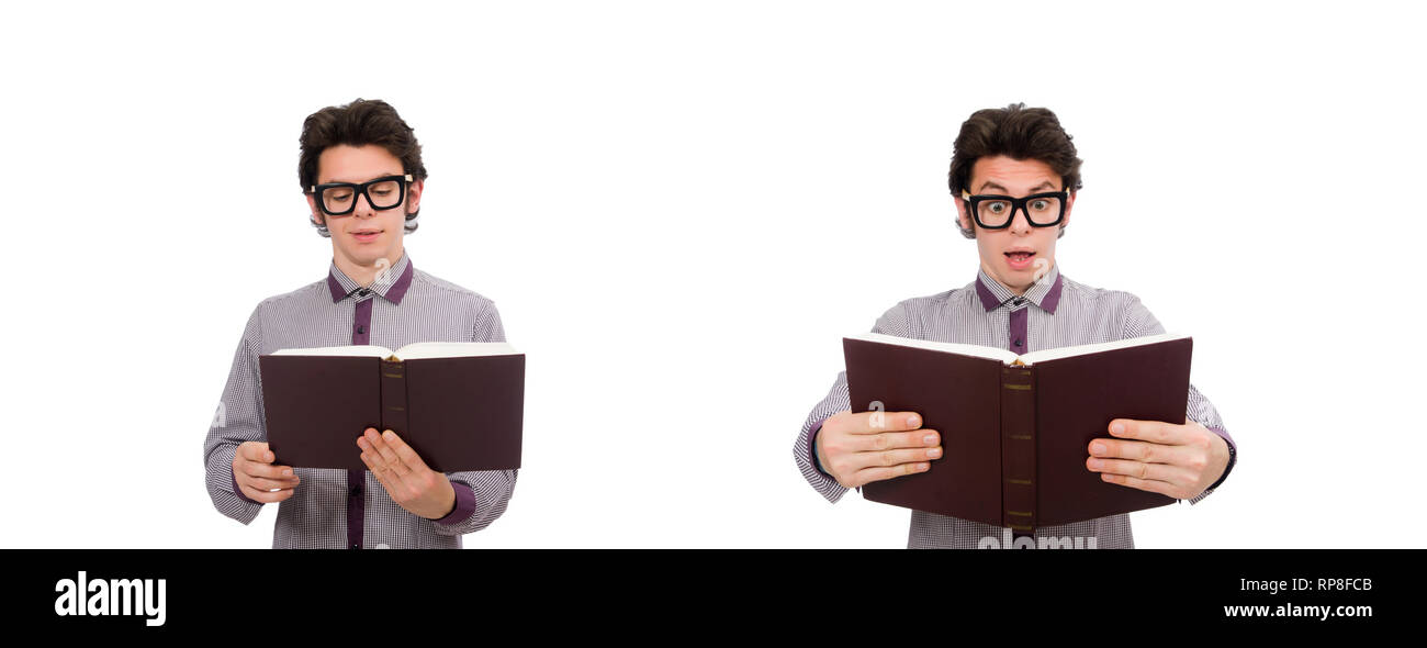 Student with book isolated on white Stock Photo - Alamy