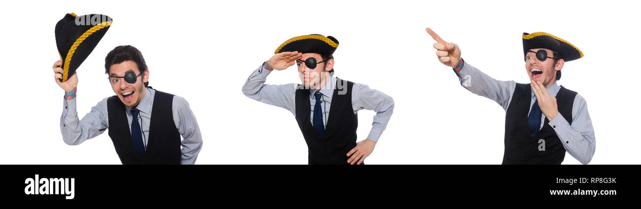 One-eyed man with tricorn isolated on white Stock Photo - Alamy
