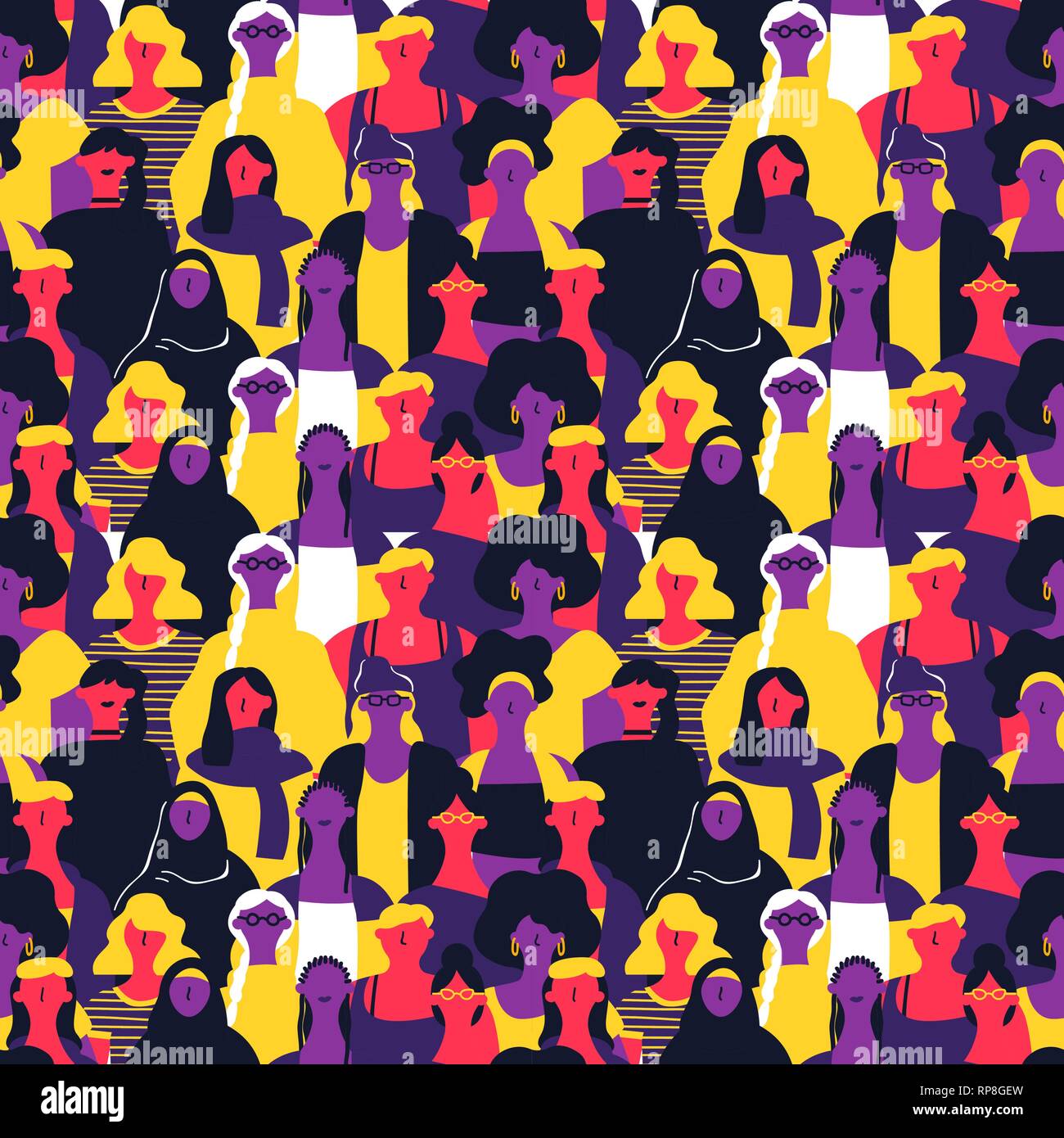 International Womens Day seamless pattern of diverse women faces ...