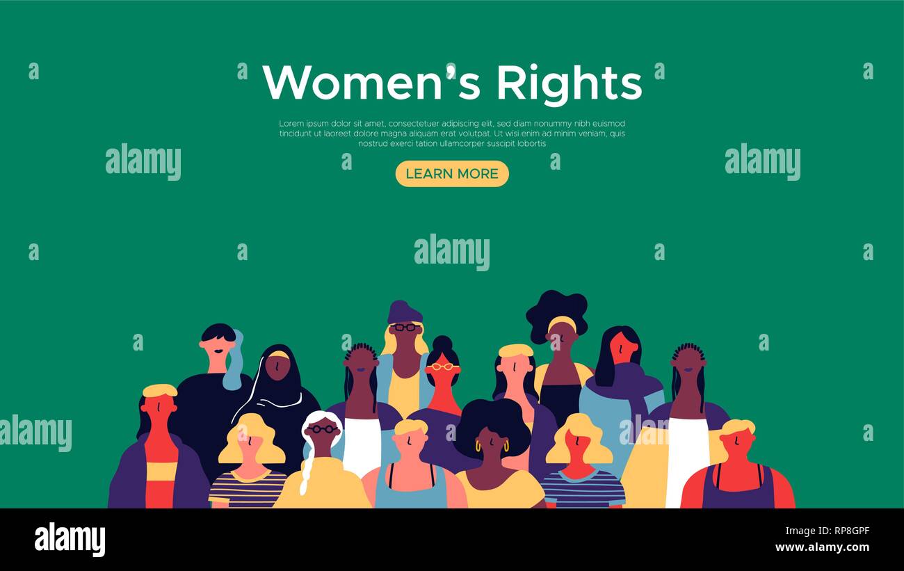 Womens Rights landing web page template. Diverse woman group ...