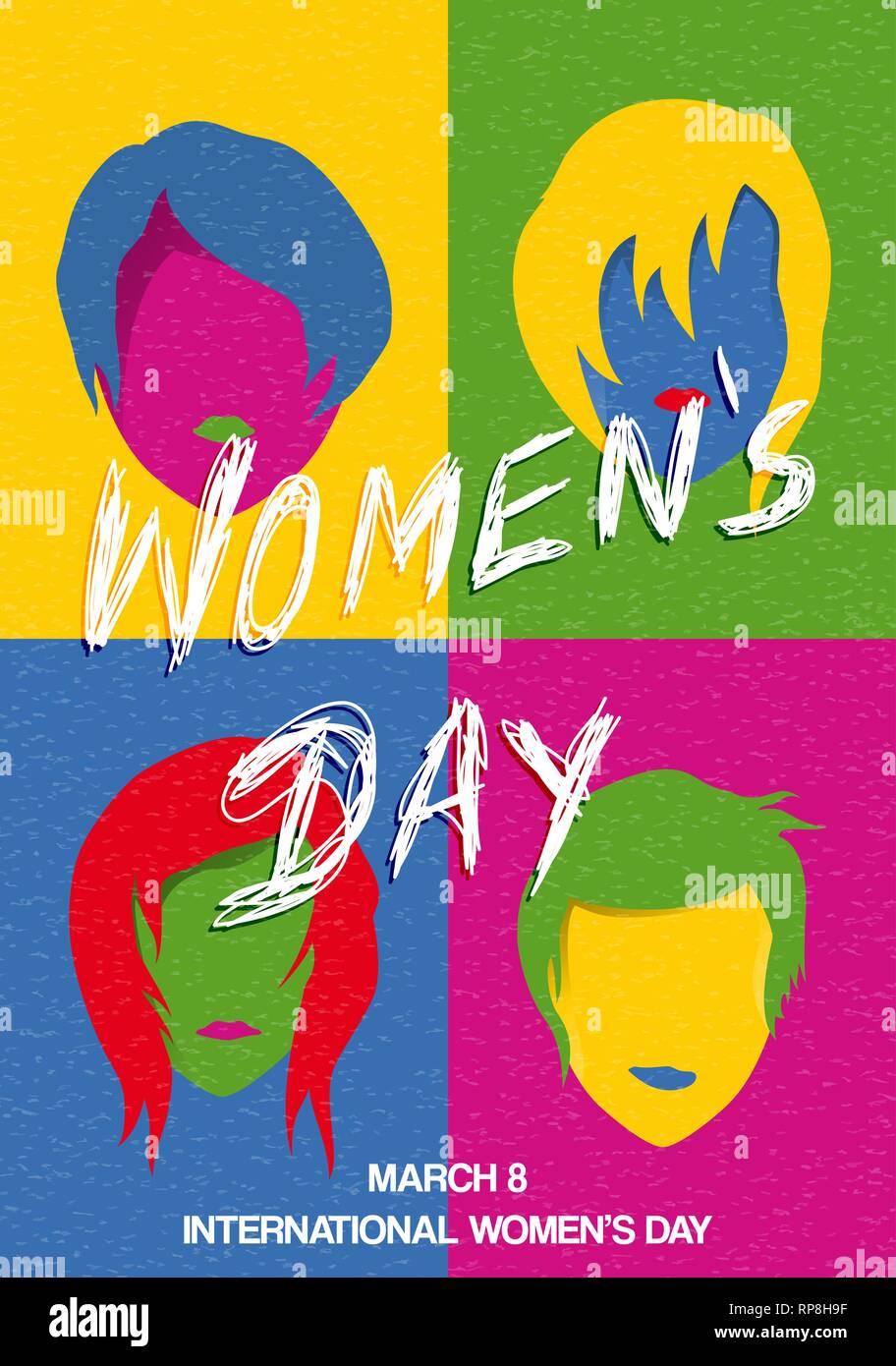 Happy Womens Day illustration. Colorful pop art style woman group for ...