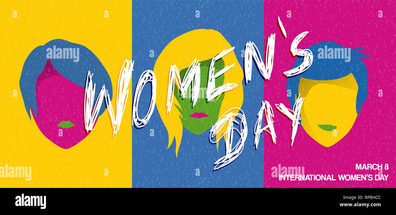 Happy Womens Day illustration. Colorful pop art style woman group for ...