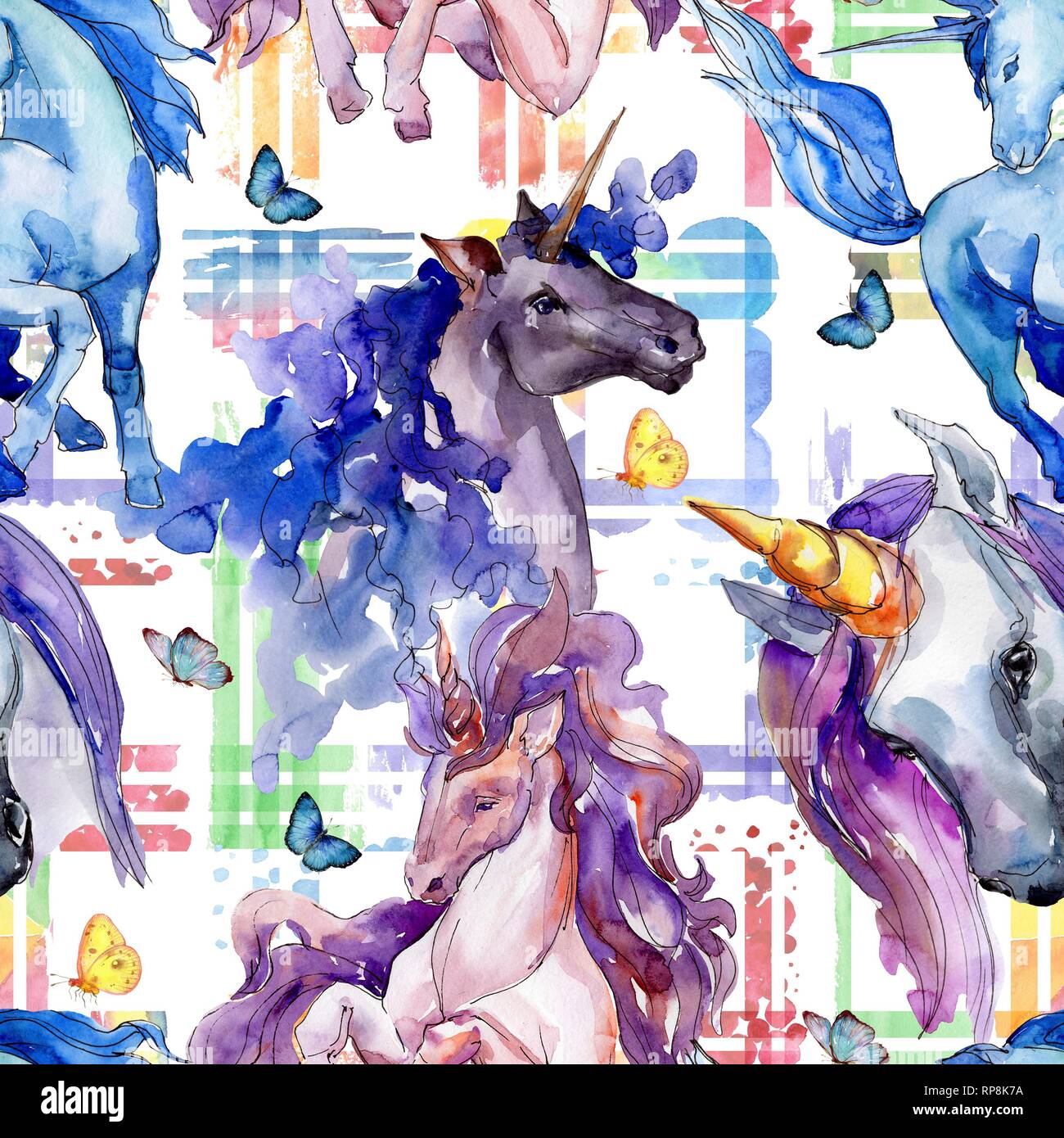 Cute unicorn horse. Fairytale children sweet dream. Watercolor ...