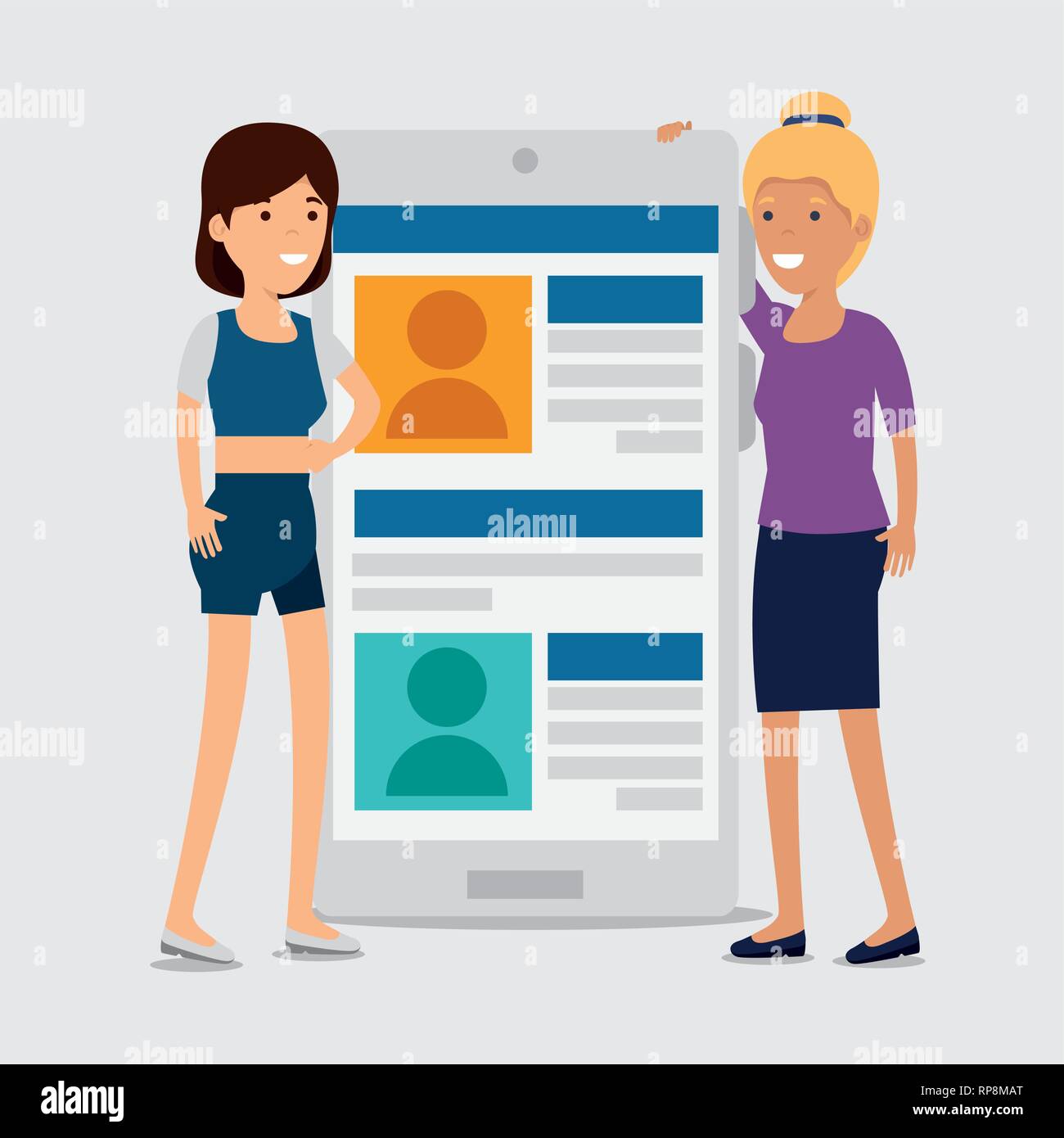 girls friends community with smartphone message vector illustration ...