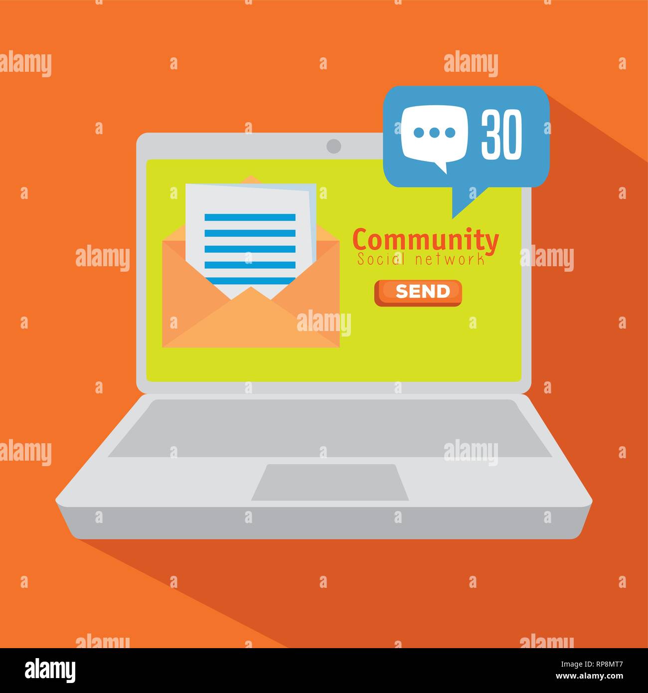 laptop community with social chat profile vector illustration Stock ...