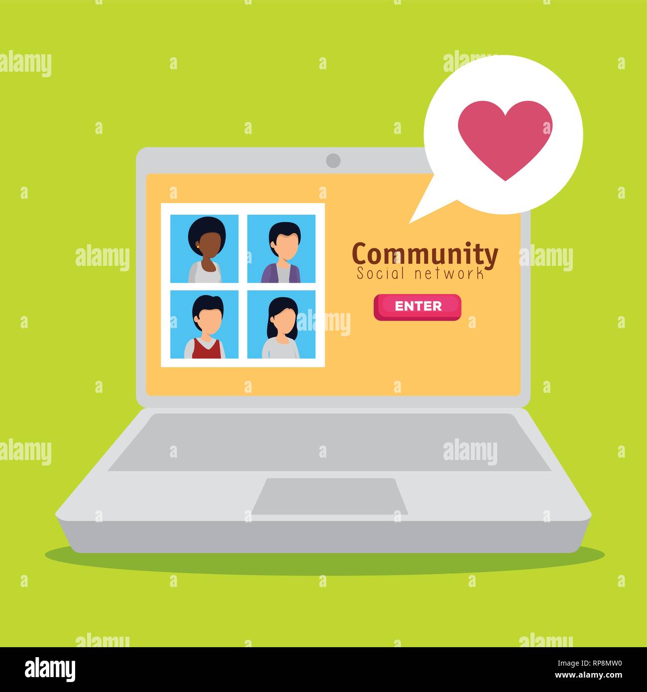 people community and laptop with social profile vector illustration ...