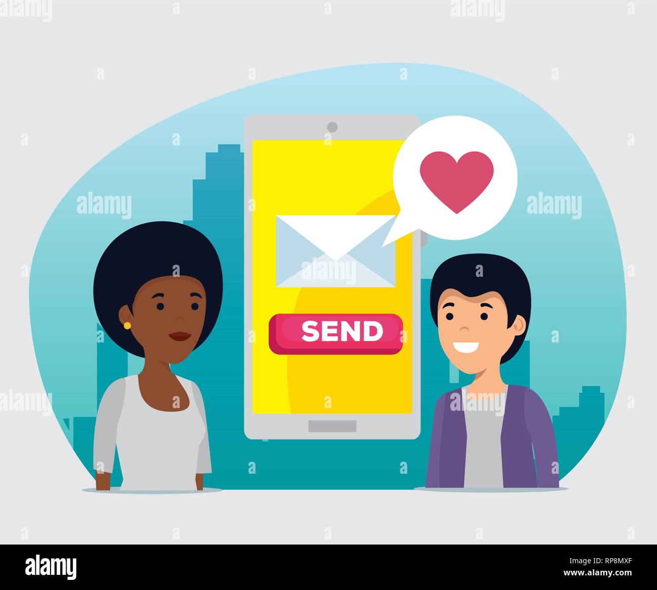 girl and woman with smartphone and chat profile vector illustration ...
