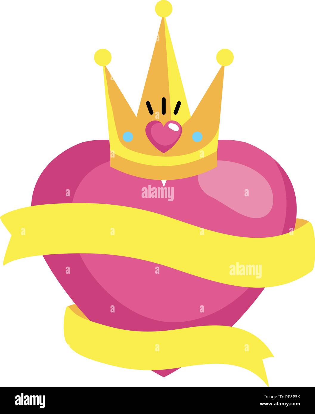 heart love with queen crown and ribbon vector illustration design Stock ...