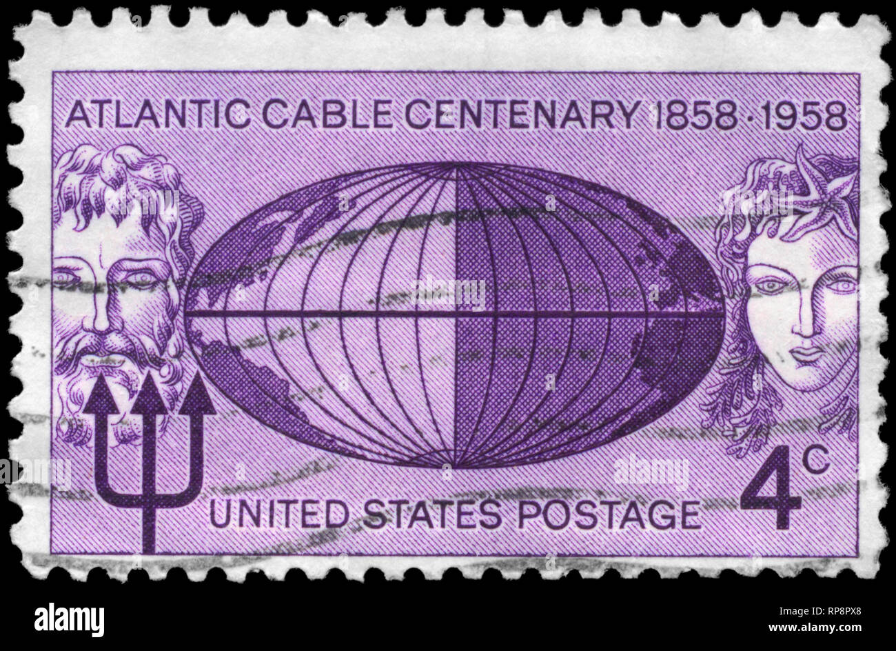 USA - CIRCA 1958: A Stamp printed in USA shows the Neptune, Globe and ...