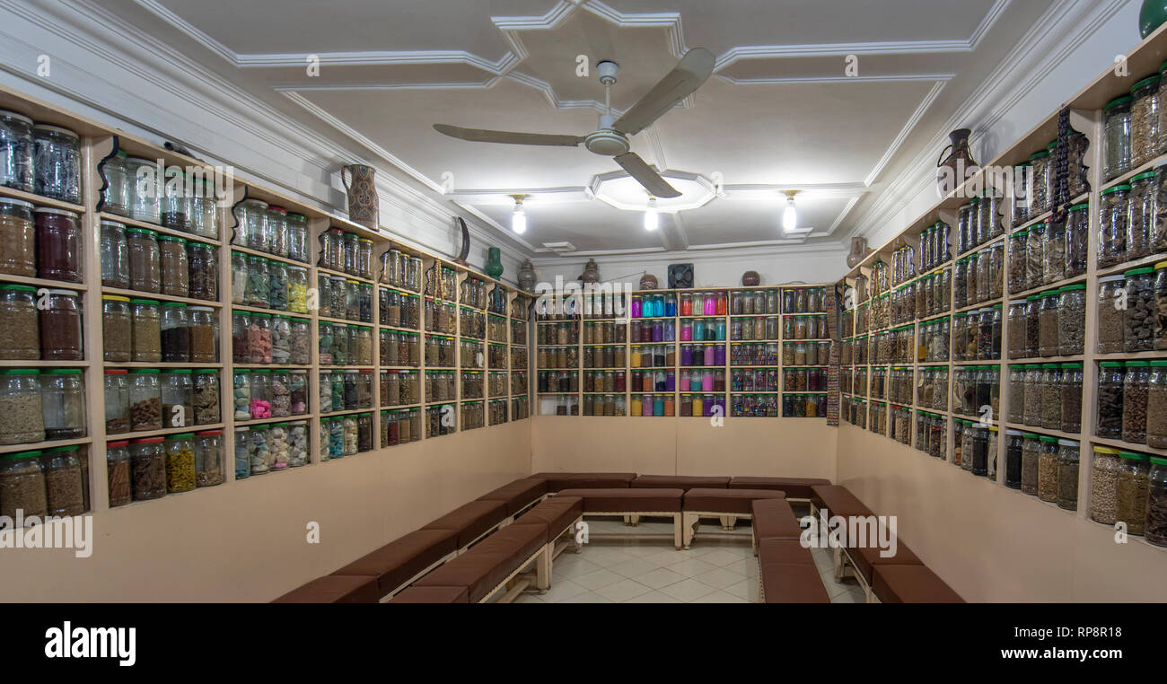 Inside interior of Cans with spices at the shelves of spice shop in ...