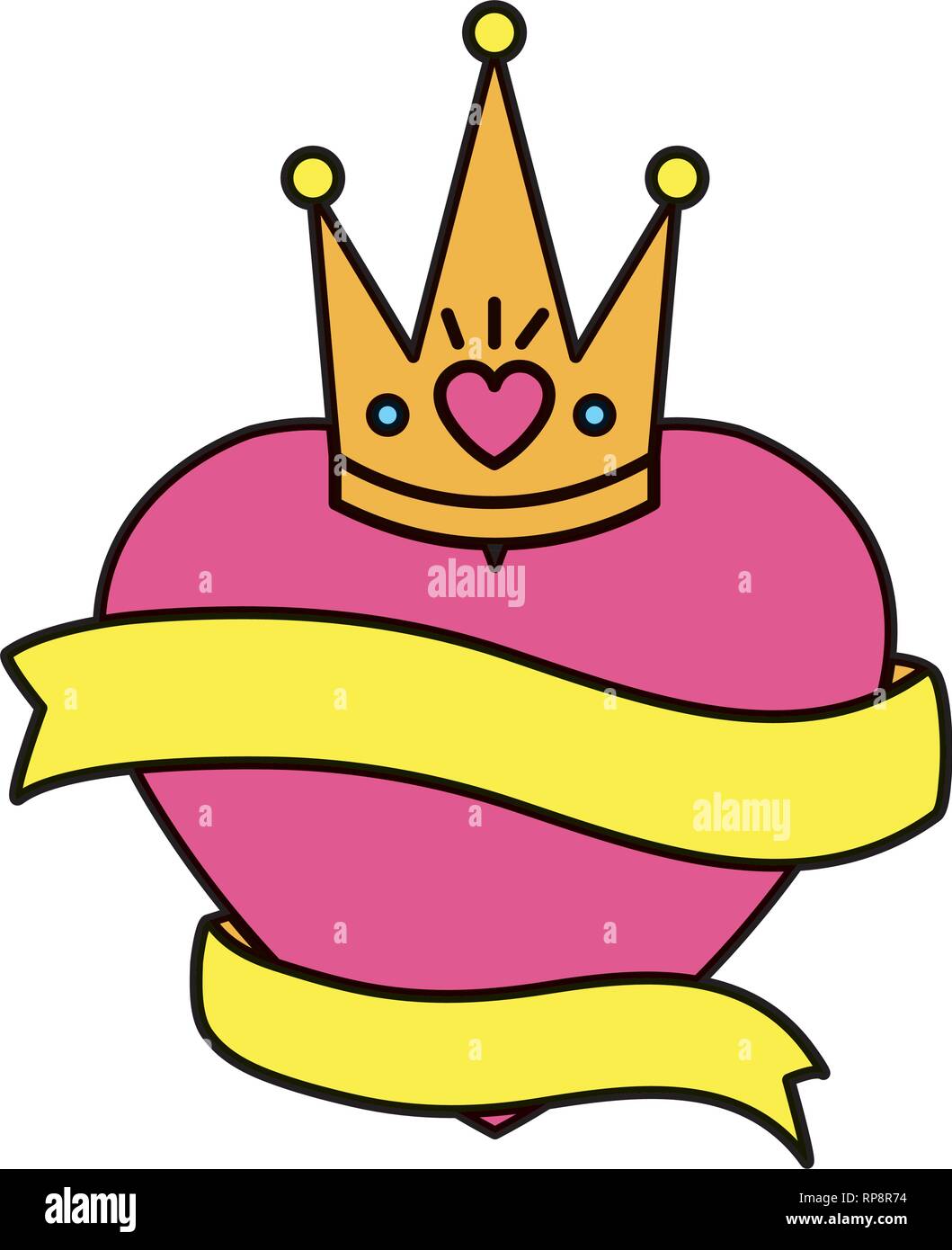 heart love with queen crown and ribbon vector illustration design Stock ...
