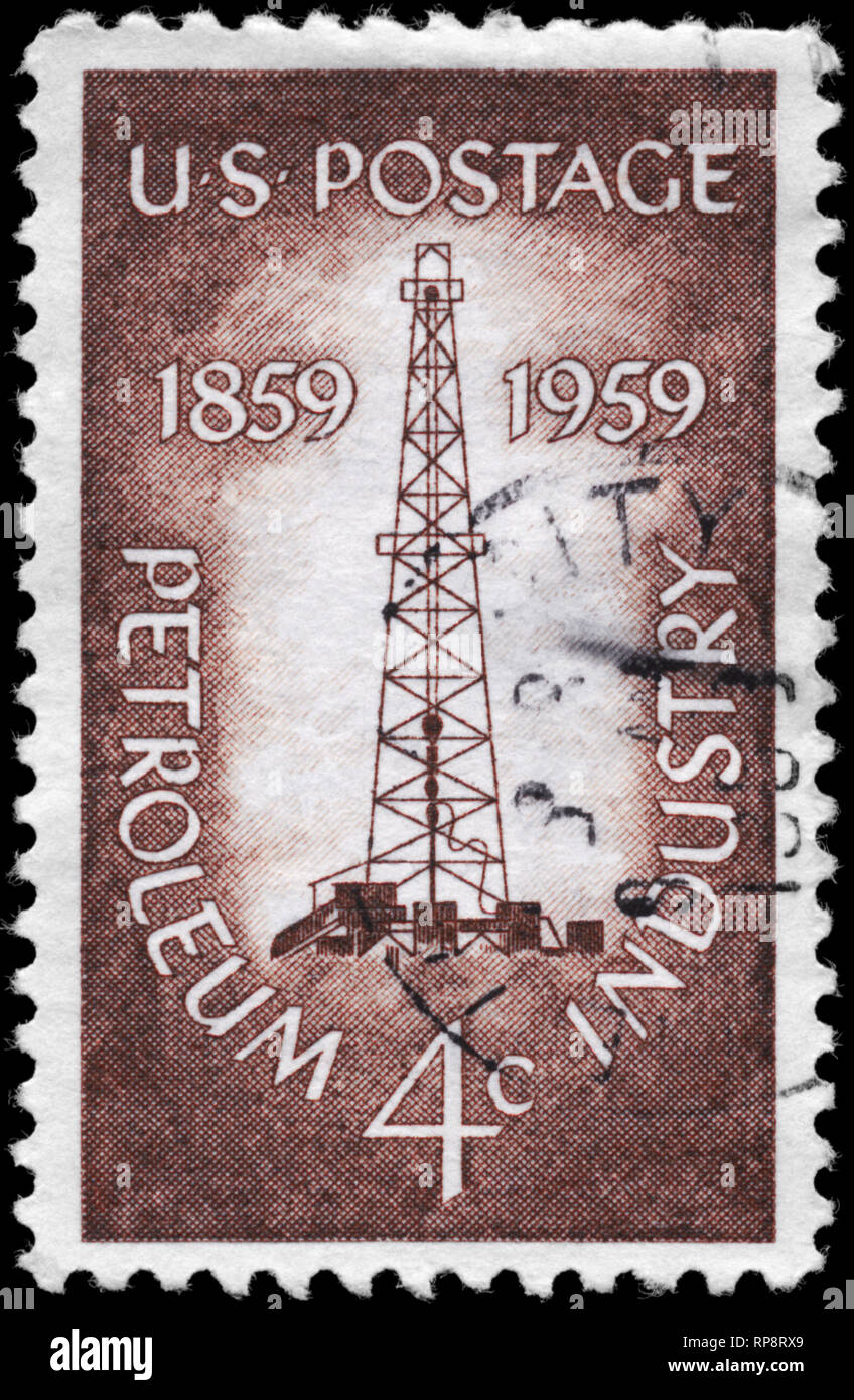 USA - CIRCA 1959: A Stamp printed in USA shows the Oil Derrick ...