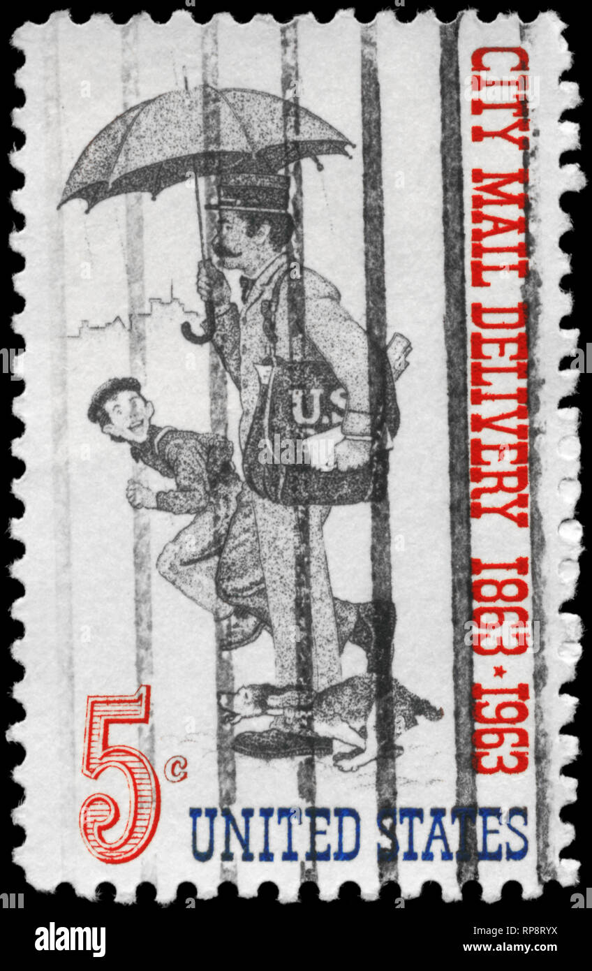 USA - CIRCA 1963: A Stamp printed in USA shows the Letter Carrier, Free ...