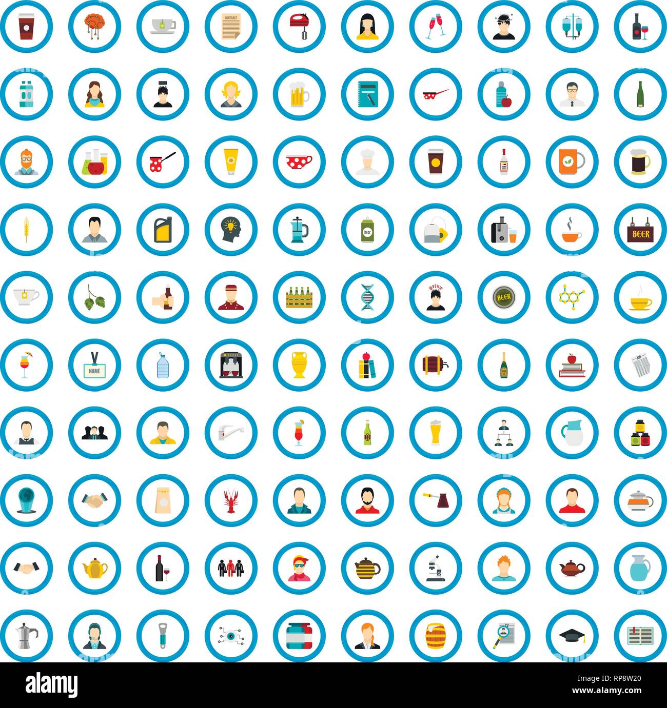 100 beverage examination icons set, flat style Stock Vector Image & Art ...
