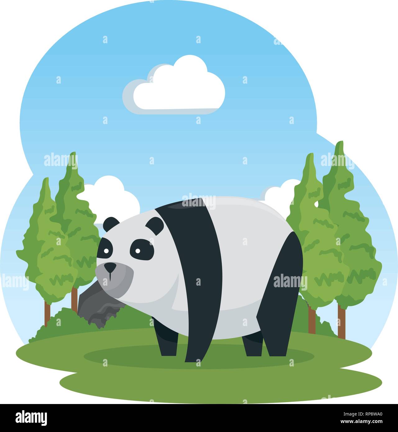 cute bear panda in the landscape vector illustration design Stock ...