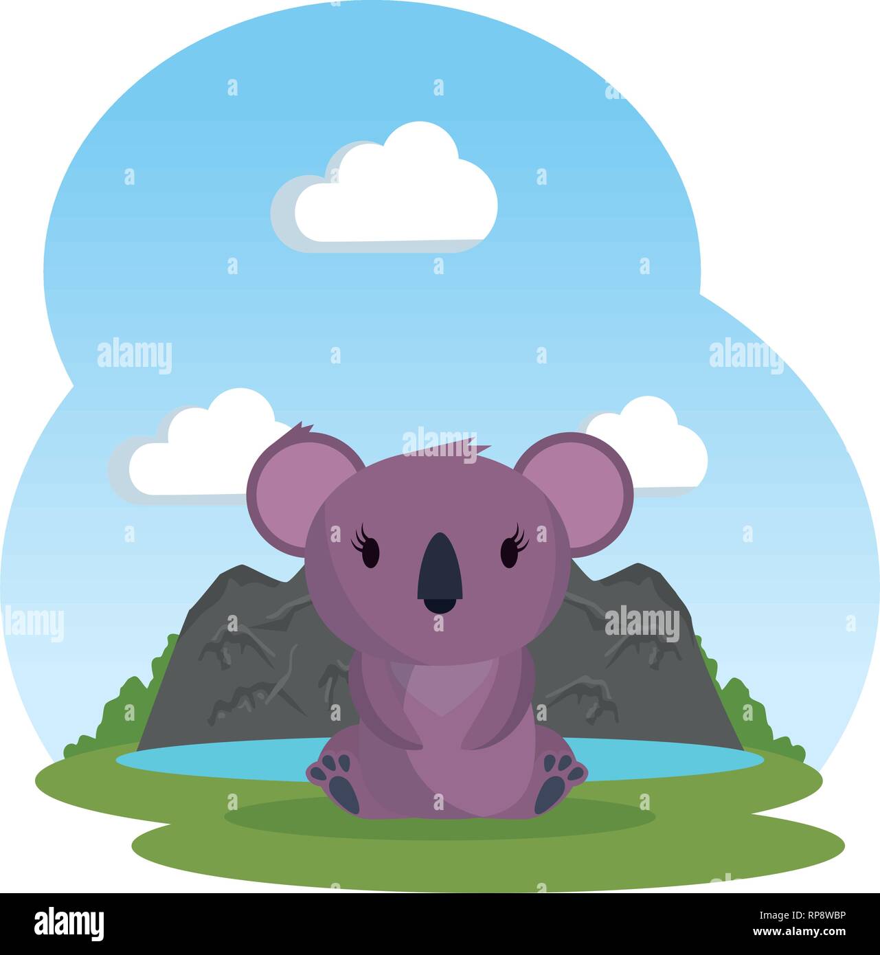 little koala female in the landscape wild character vector illustration ...