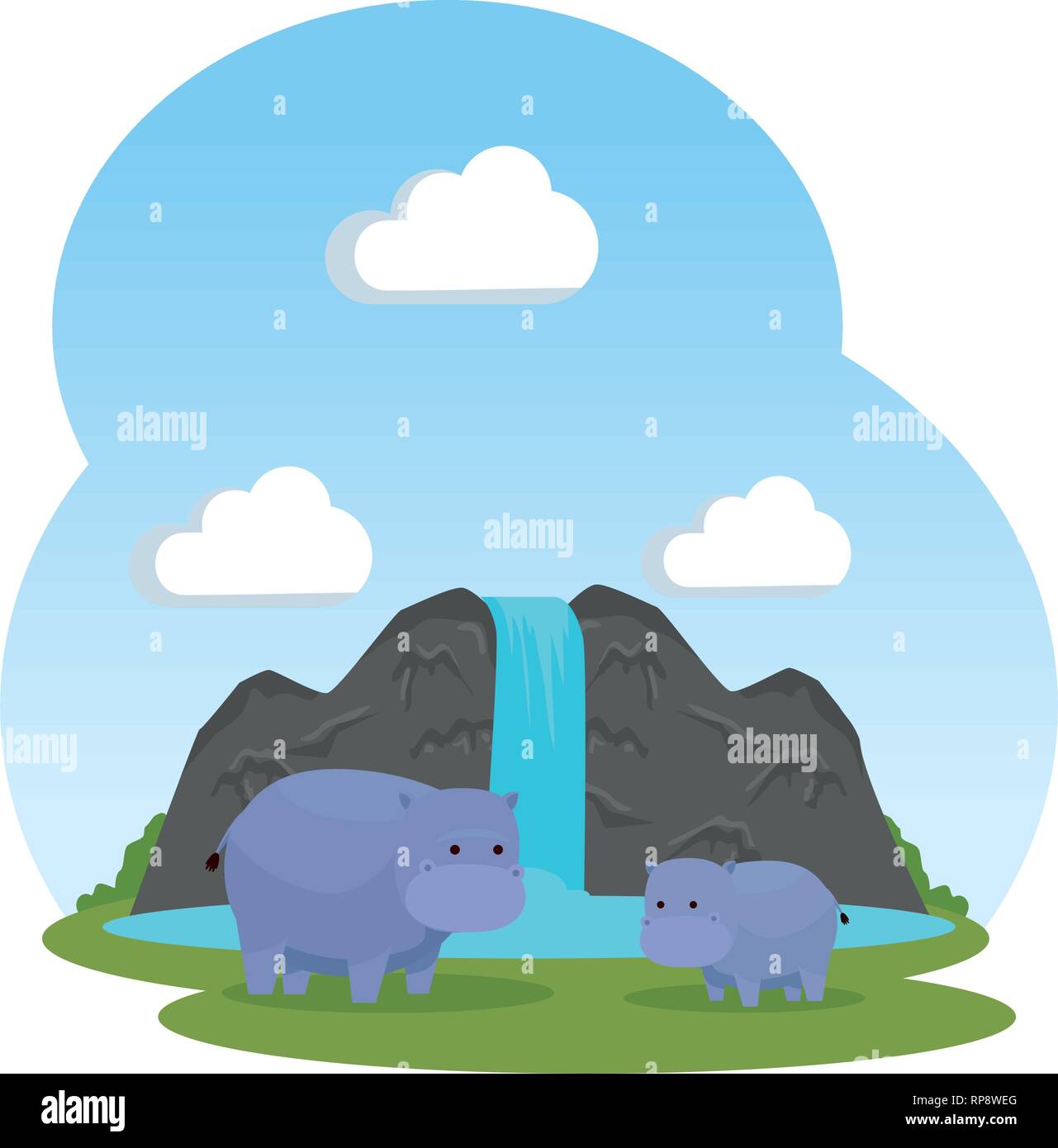 african hippos family wild characters vector illustration design Stock ...