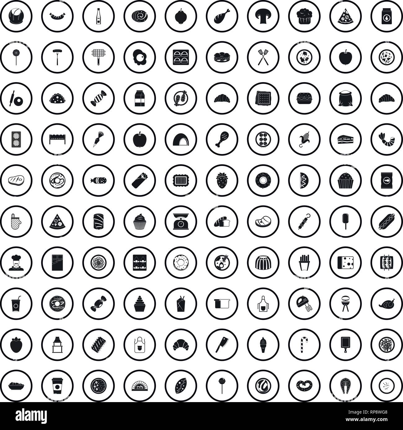 100 delicious dishes icons set, simple style Stock Vector Image & Art ...