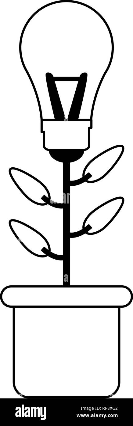 bulb light flower pot symbol black and white Stock Vector Image & Art ...