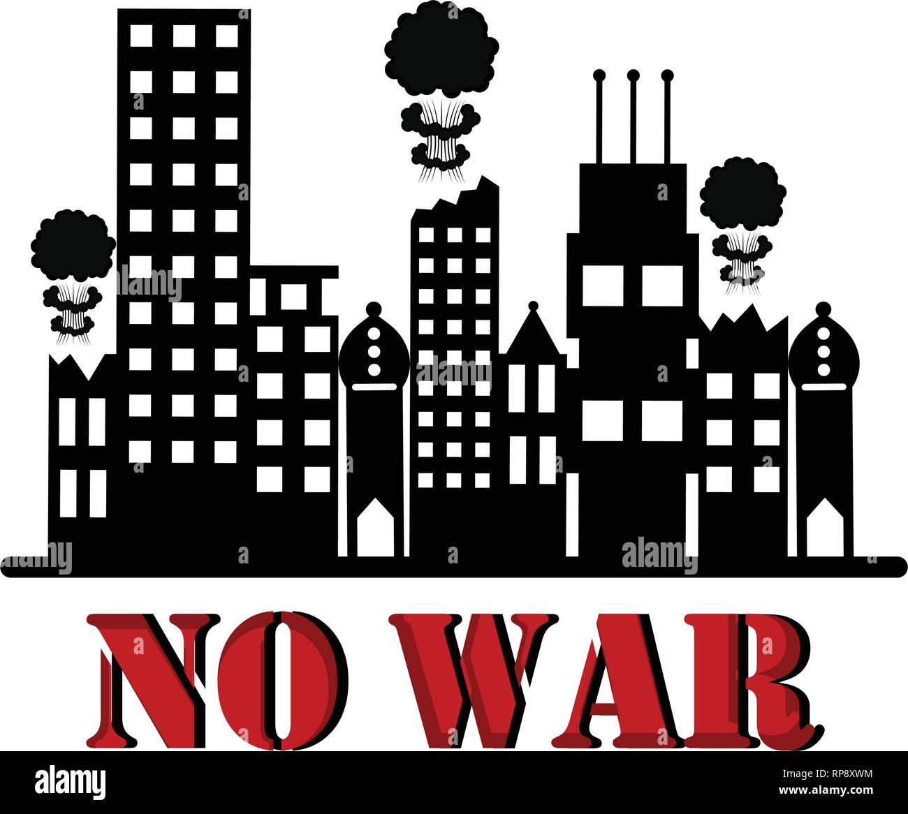 No war banner with buildings and smoke explosion Stock Vector Image ...