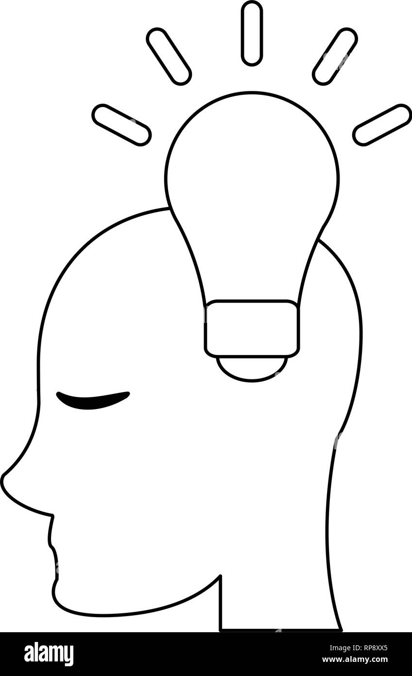 human head with bulb light symbol black and white Stock Vector Image ...