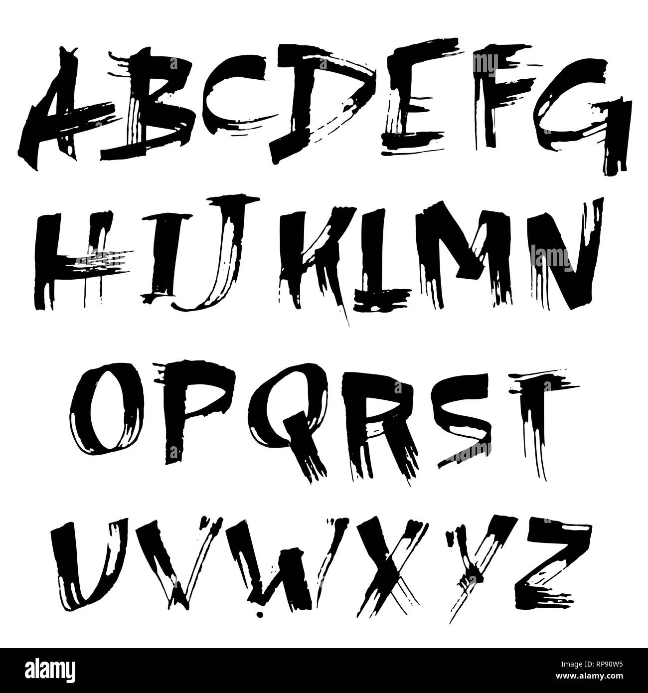 Grungy modern dry brush lettering. Handdrawn grunge ink font. Vector ...