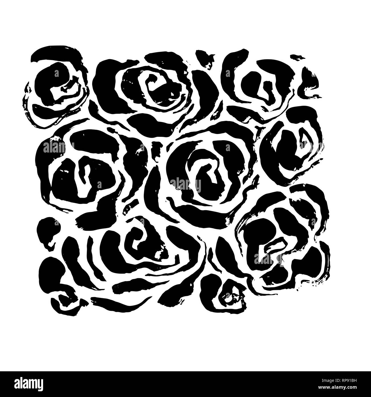 Abstract grunge ink flower background. Roses black brush pattern ...